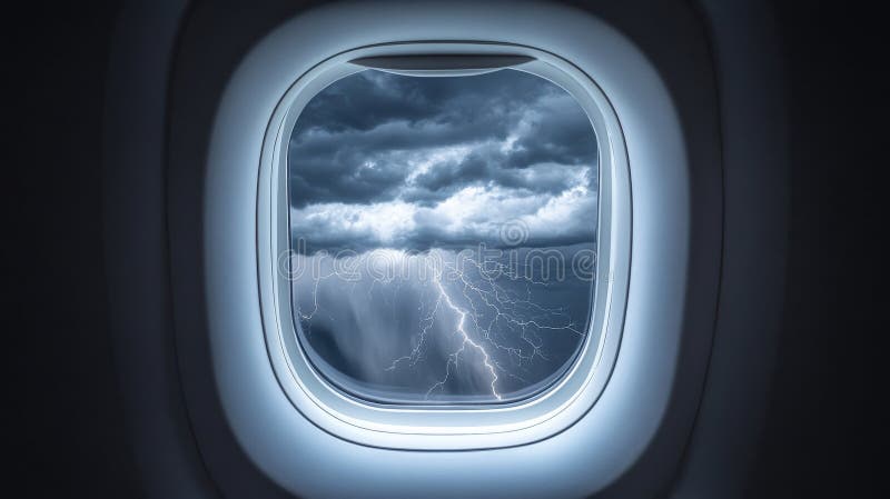Dark Storm Clouds and Lightning Seen from Airplane Window Stock ...