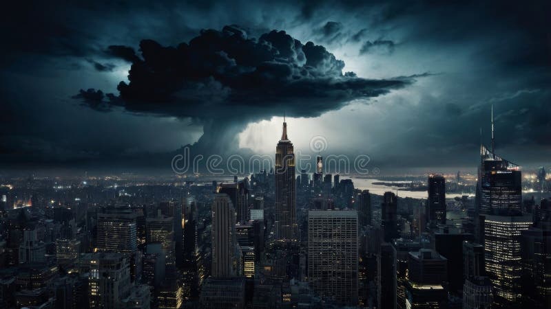 Dark Storm Clouds Over a City Skyline Stock Illustration - Illustration ...