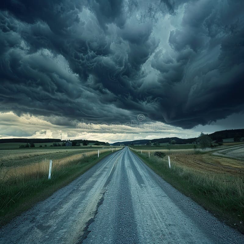 Dark Storm Clouds Over a Long, Straight Road Stock Photo - Image of ...