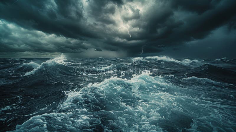 Dark Storm Clouds Over Turbulent Ocean Stock Illustration ...