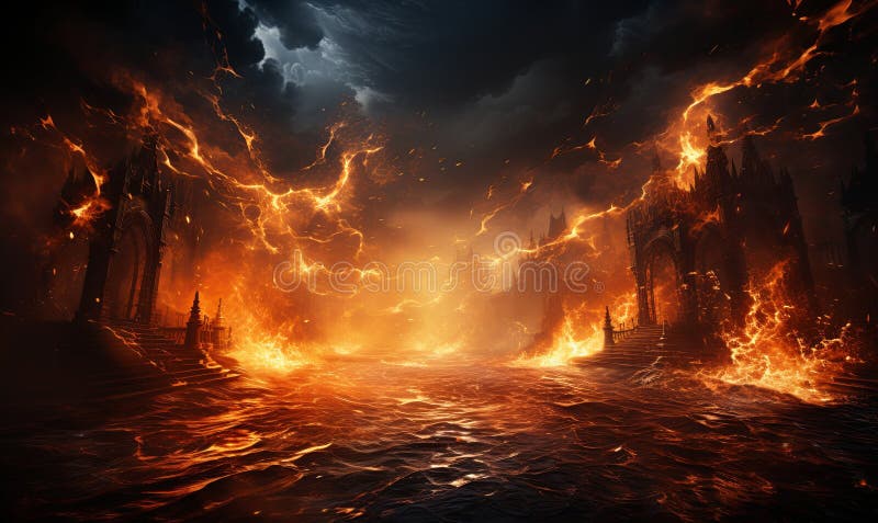 Dark Storm with Fire and Water Stock Photo - Image of destruction ...