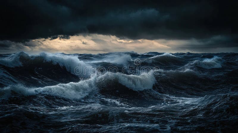 Dark Stormy Ocean with Waves Crashing Against Each Other Stock ...