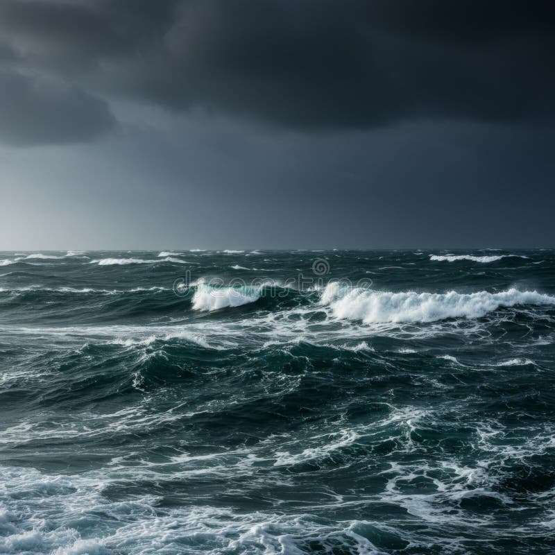 Dark Stormy Ocean Waves Under a Dramatic Sky Stock Illustration ...
