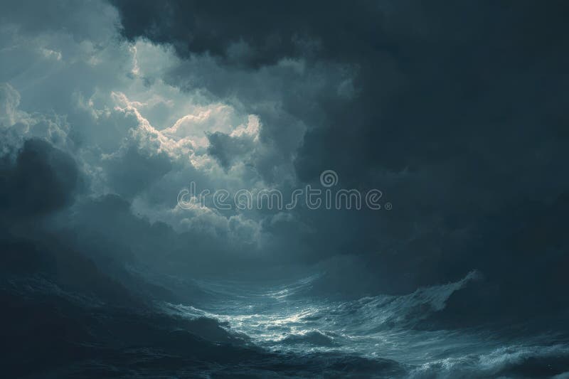 Dark Stormy Ocean Waves Under a Dramatic Sky Stock Illustration ...