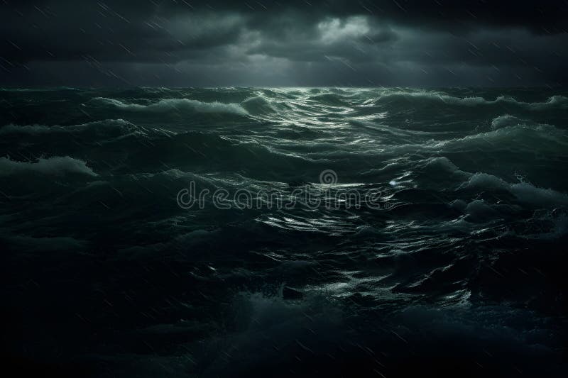Dark Stormy Sea with Stormy Waves and Rain. Generative AI Stock ...