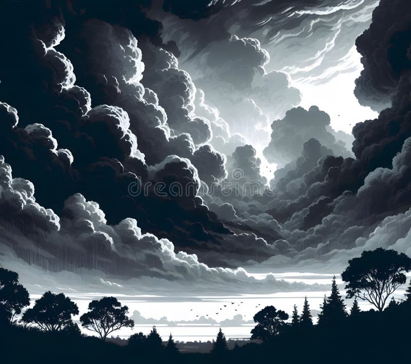 Dark Stormy Sky with Clouds, 3d Rendering. Computer Digital Drawing ...
