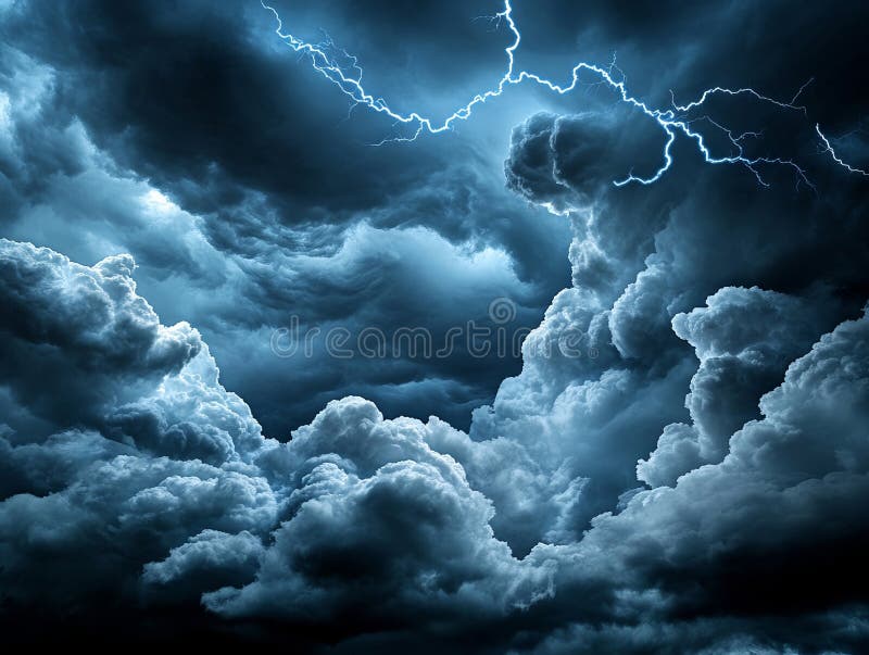 A Dark Stormy Sky with a Lightning Bolt in the Middle of it Stock Image ...