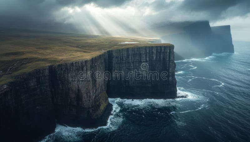 A Dark and Stormy Sky Looms Over the Rugged and Dramatic Coastal Cliffs ...