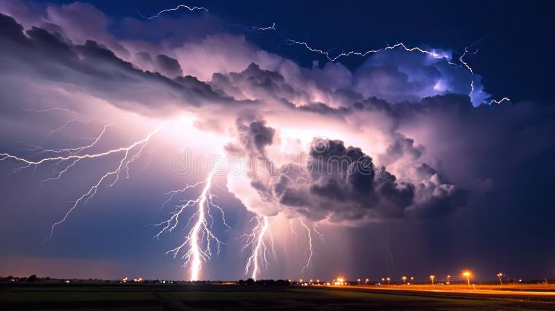 Dark of Stormy Sky with Multiple Cloud To Ground Lightning Strikes Stock Illustration ...