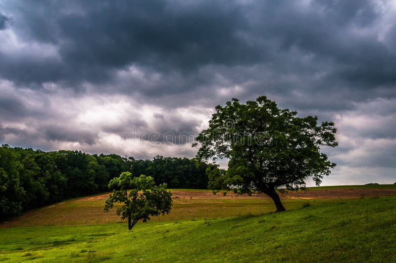 Dark Stormy Sky Over Trees and Farm Fields in York County Stock Photo ...