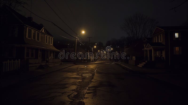 Dark Street at Night without Lighting Stock Illustration - Illustration ...