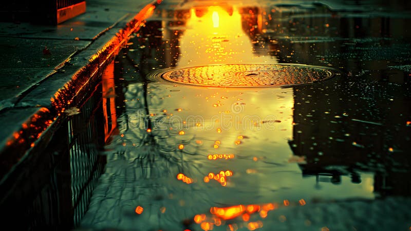 Dark Street, Wet Asphalt, Reflection of Rays in Water Stock Photo ...