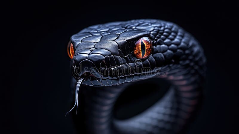 Dark and Striking: Artistic Black Mamba Coiled on a Shadowy Background ...