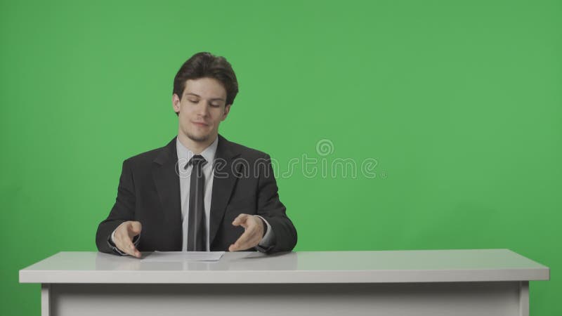 Presenter in Green Screen TV Studio Stock Photo - Image of inside ...