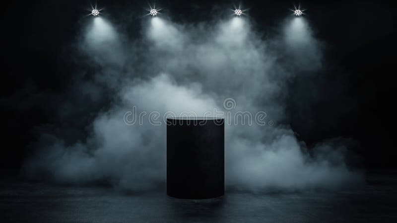 Dark Studio Backdrop Featuring Black Pedestal. Spotlights Illuminate ...