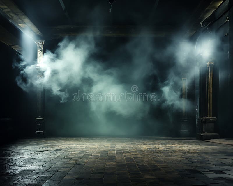 Dark Studio Background with Smoke on the Floor Stock Illustration ...