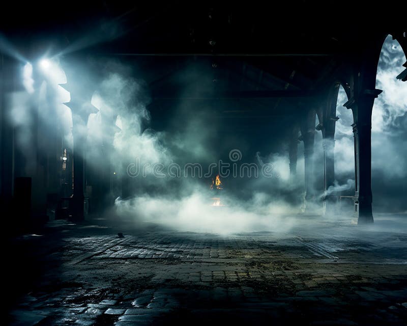 Dark Studio Background with Smoke on the Floor Stock Illustration ...
