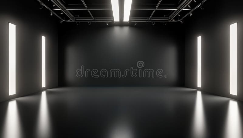 Dark Studio Interior Design. Minimalist Studio with Bright Lights ...