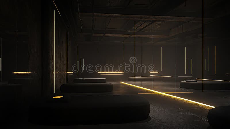 Dark Studio Minimalist Yoga Class Ambient Lighting Stock Image - Image ...