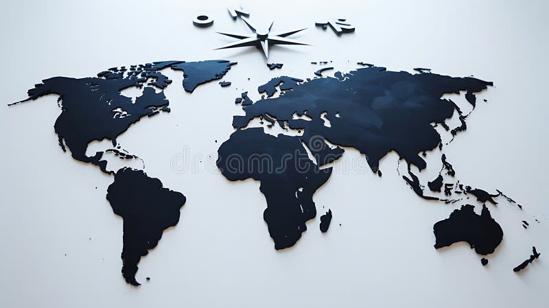 Dark World Map with Compass Navigation Geography Stock Illustration ...