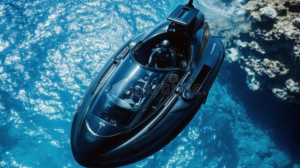 Dark Submersible Craft in Deep Blue Water Stock Illustration ...