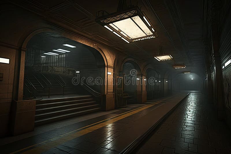 A Dark Subway Station with Stairs Generative AI Stock Illustration ...