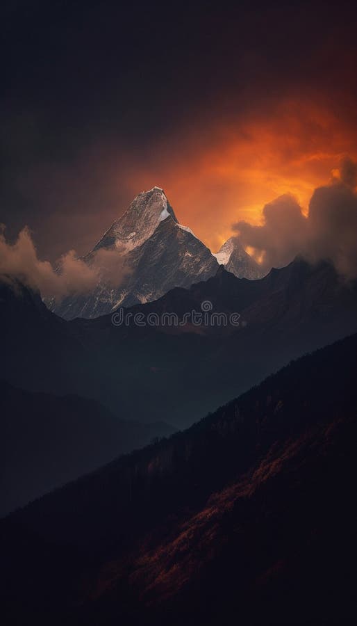 Dark Sunset in the Himalayas Stock Image - Image of scene, forest ...