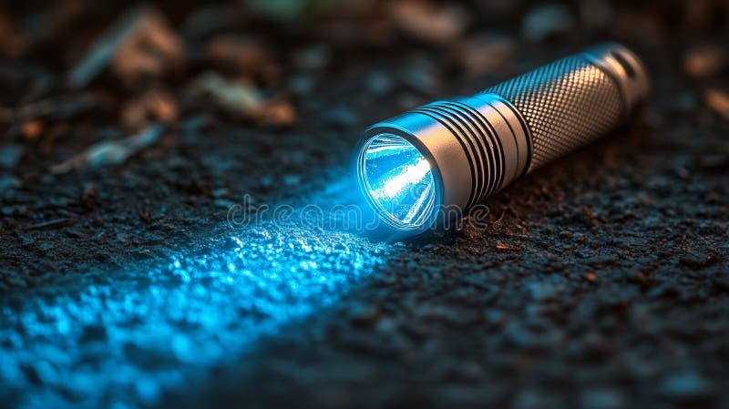 A Dark Surface is Illuminated by a Bright LED Flashlight Emitting Blue ...
