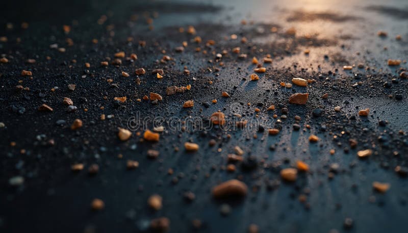 Dark Surface Texture with Scattered Rocks, Black Ash Particles. Rough ...