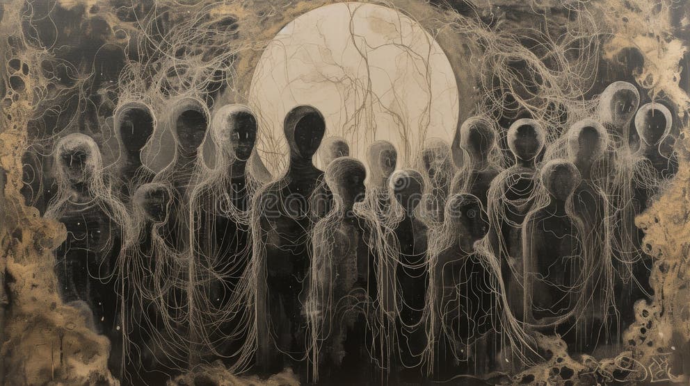 Dark Surreal Figures in a Haunting Monochrome Digital Artwork Stock ...