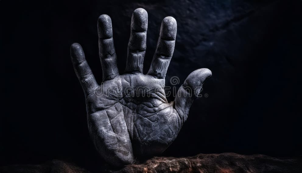 Dark Surreal Image of Stone-textured Human Hand Emerging from Deep Shadow Stock Illustration ...