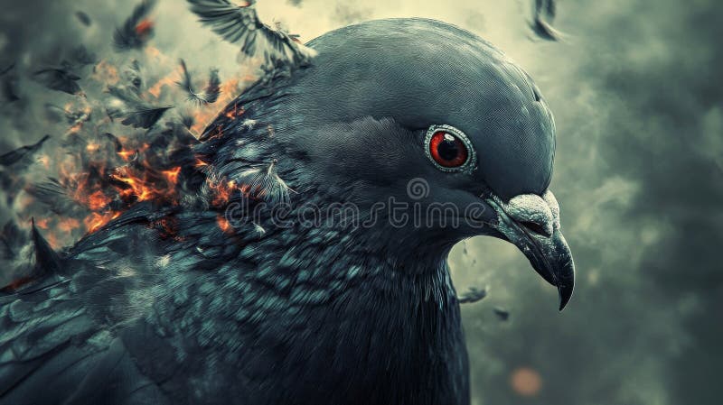 Dark Surreal Pigeon in Fiery Explosion Stock Illustration ...