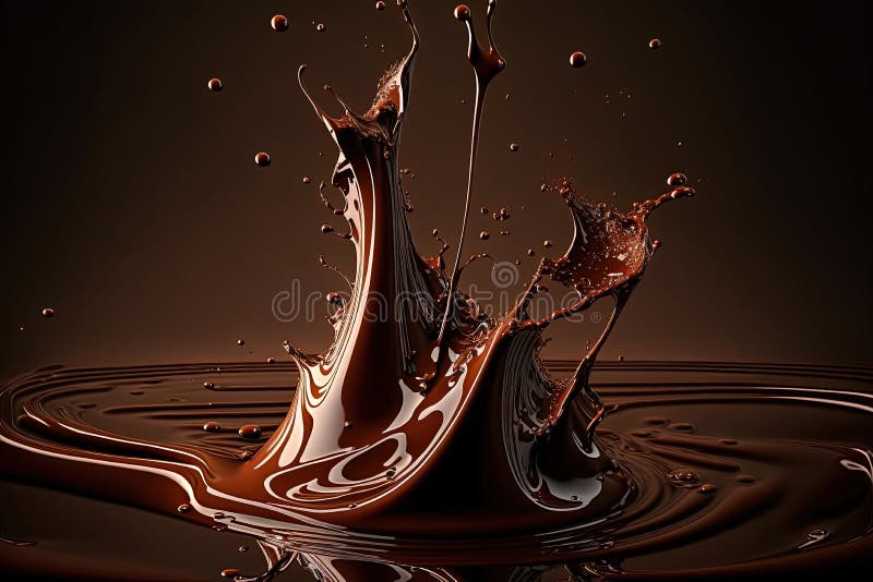 Dark Sweet Chocolate Liquid Flow with Drops. Generative AI Stock ...