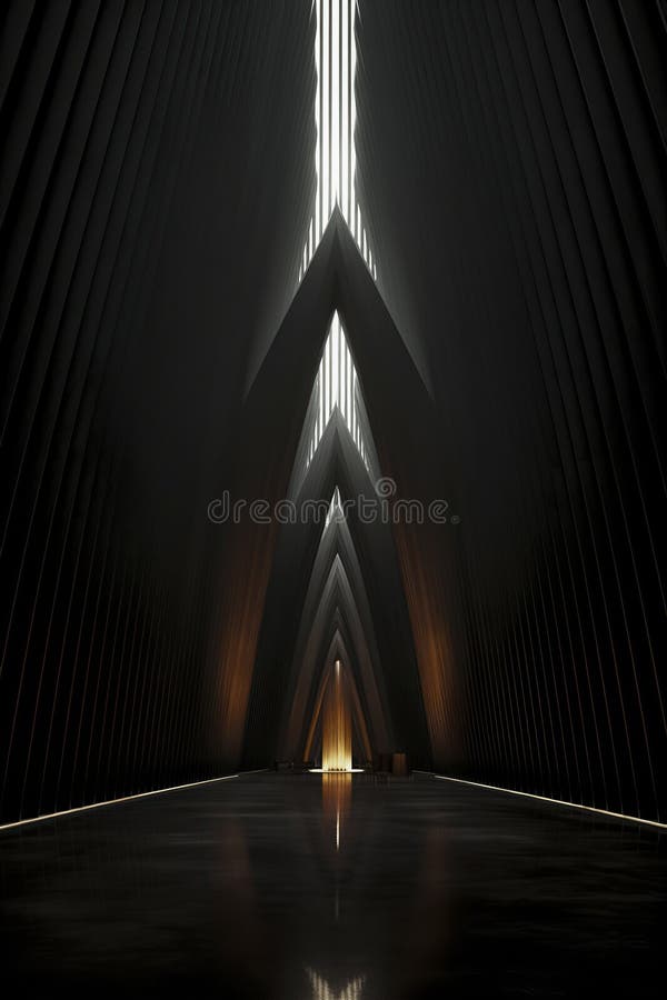 A Dark, Symmetrical Hallway with Dramatic Lighting, Creating a Visually ...