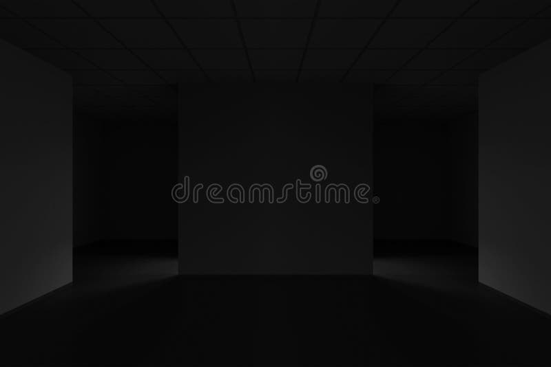 Dark Symmetrical Office Interior Background, 3d Stock Illustration ...