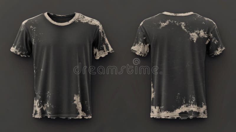 Dark T-shirt with Discolored Stains Front and Back View in a Studio ...