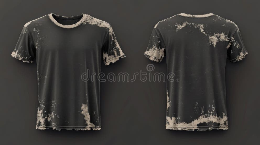 Dark T-shirt with Discolored Stains Front and Back View in a Studio ...