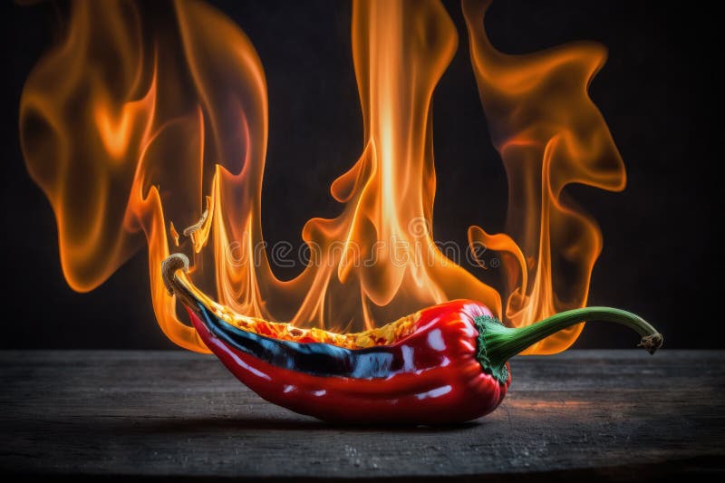 On a Dark Table, a Fiery Red Chili Pepper. There is Backdrop Fire Stock ...