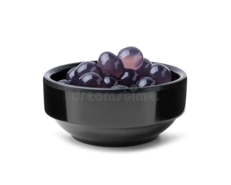 Dark Tapioca Pearls in Bowl Isolated on White Stock Photo - Image of ...