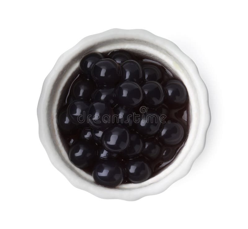 Dark Tapioca Pearls in Bowl Isolated on White, Top View Stock Photo ...