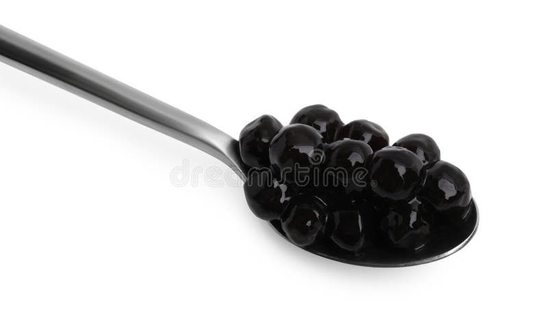 Dark Tapioca Pearls in Spoon Isolated on White Stock Image - Image of ...