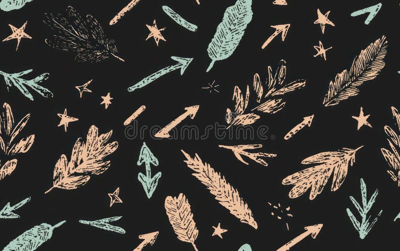 Dark Teal and Peach Feather Pattern Stock Illustration - Illustration ...
