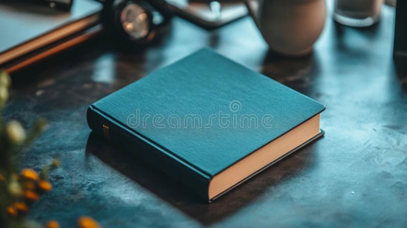 Dark Teal Square Book on Dark Gray Table Stock Illustration ...