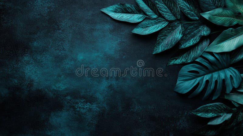 Dark Teal Tropical Leaves Corner Background Design Stock Image - Image ...