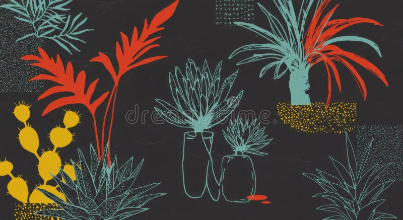 Dark Teal Tropical Plant Pattern Stock Illustration - Illustration of ...