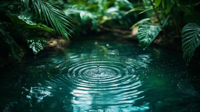 Dark Teal Water Ripples in Lush Tropical Pond Stock Illustration ...
