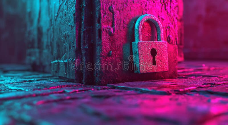 In a Dark Tech Environment, a Glowing Red Padlock Stands Out among ...
