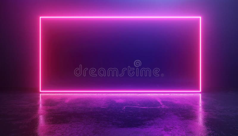 Dark Techno Backdrop with Neon Rectangular Frame and Shining Effects ...