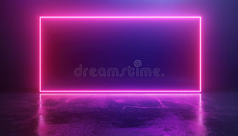 Dark Techno Backdrop with Neon Rectangular Frame and Shining Effects ...