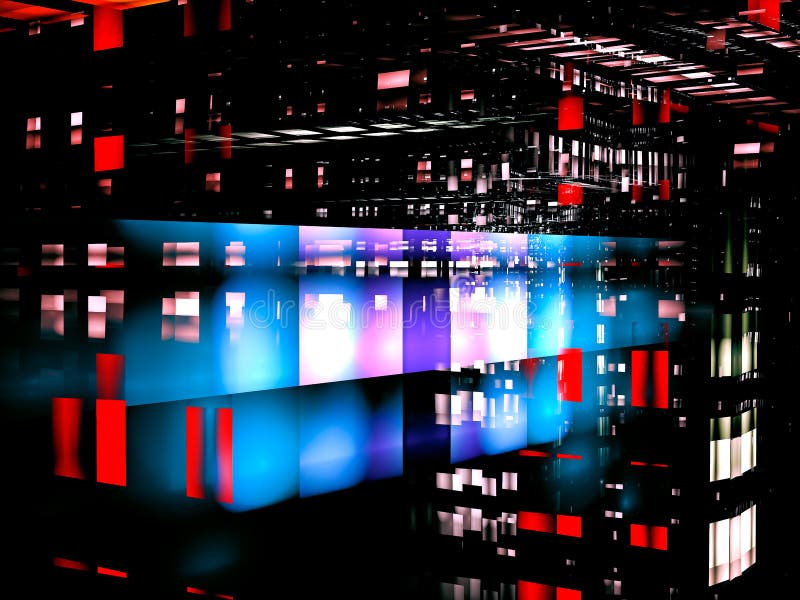 Dark Technology Background with Glowing Blocks - 3d Illustration Stock ...